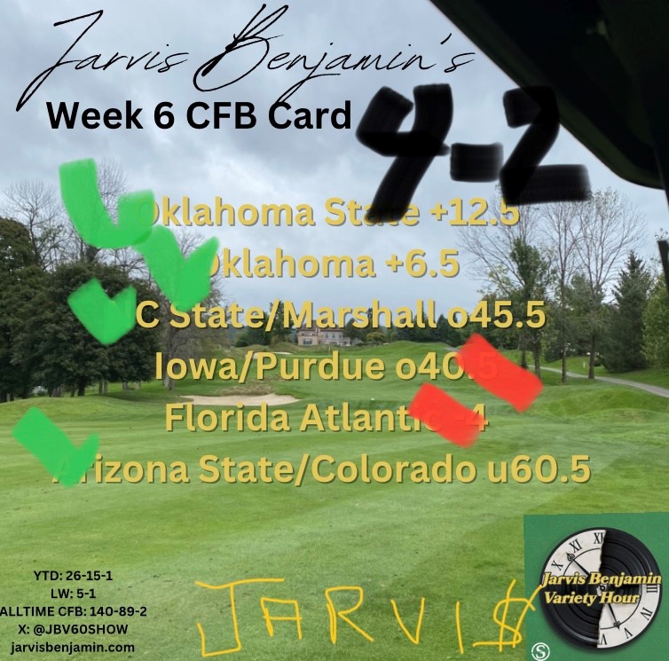 Week 6 CFB Card: Updated – Jarvis Benjamin Variety Hour