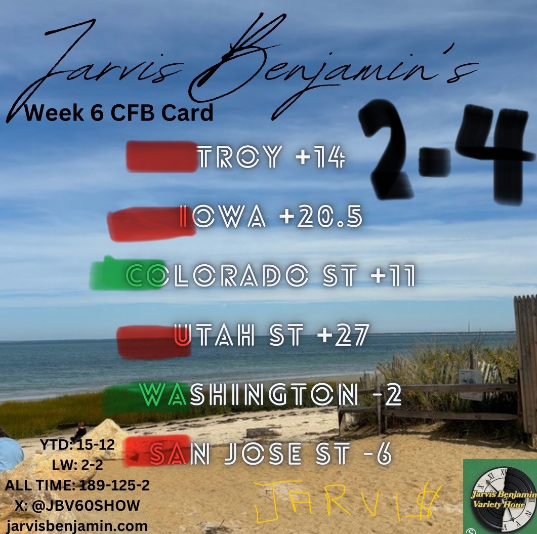 Week 6 CFB Card: Updated – Jarvis Benjamin Variety Hour